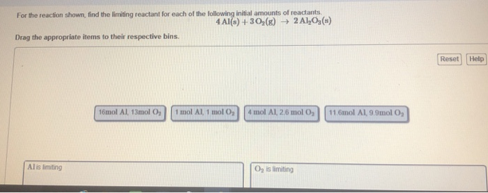 Solved For the reaction shown, find the limiting reactant | Chegg.com