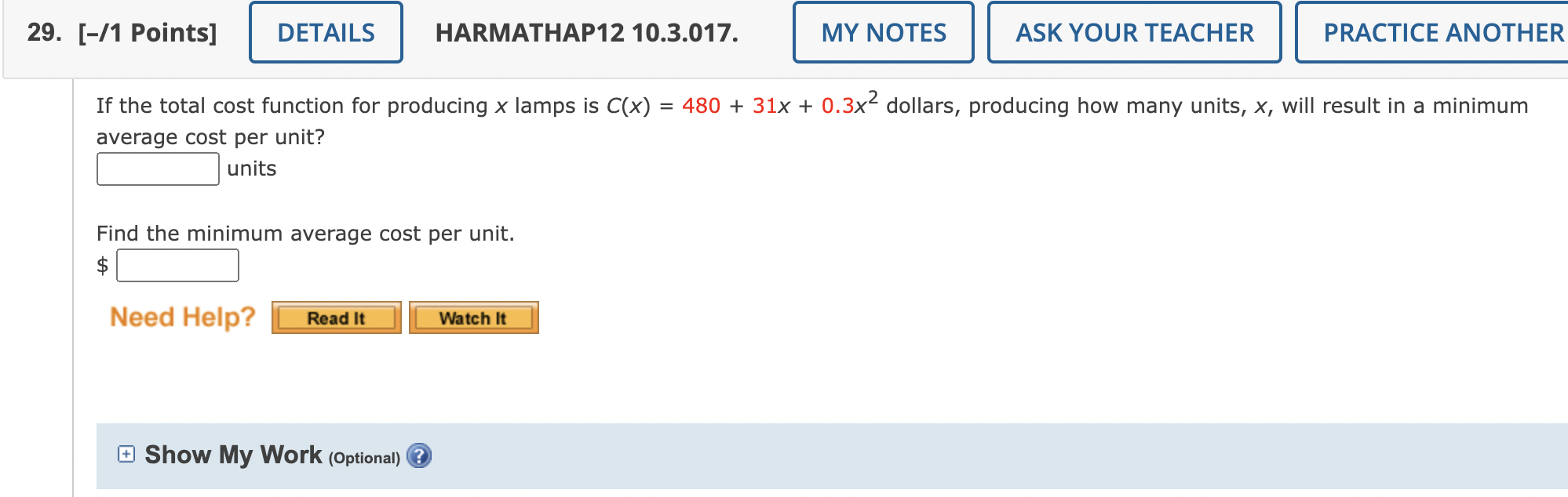 Solved 29. [-/1 Points] DETAILS HARMATHAP12 10.3.017. MY | Chegg.com