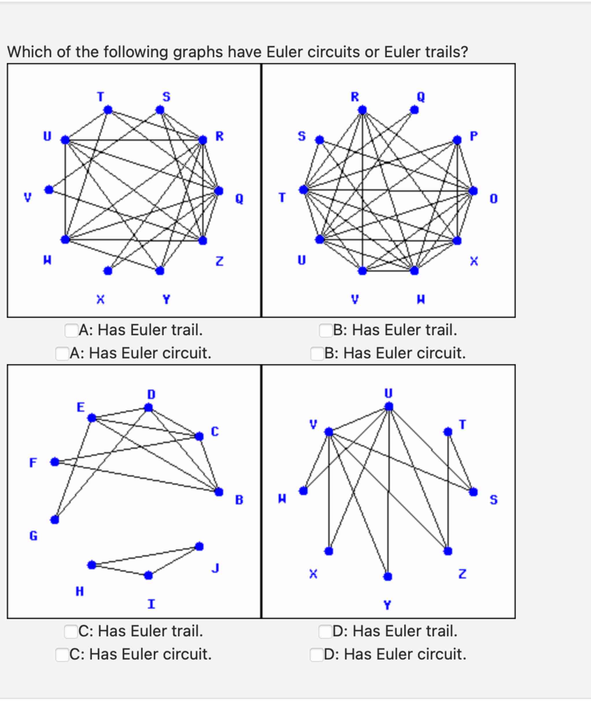 Solved Which of the following graphs have Euler circuits or | Chegg.com