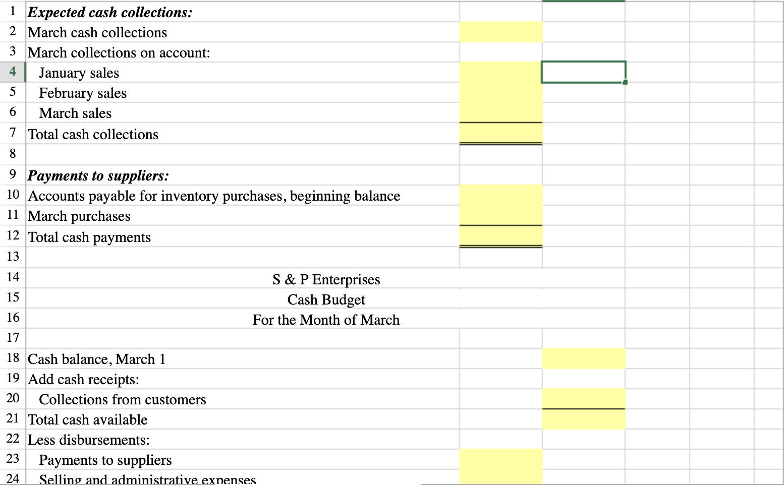 Solved PLEASE ENTER THE EXCEL FORMULAS IN THE YELLOW BOXES | Chegg.com
