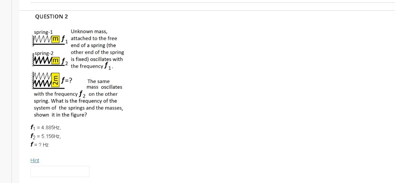 Solved QUESTION 2 spring-1 Unknown mass, wwwmf attached to | Chegg.com