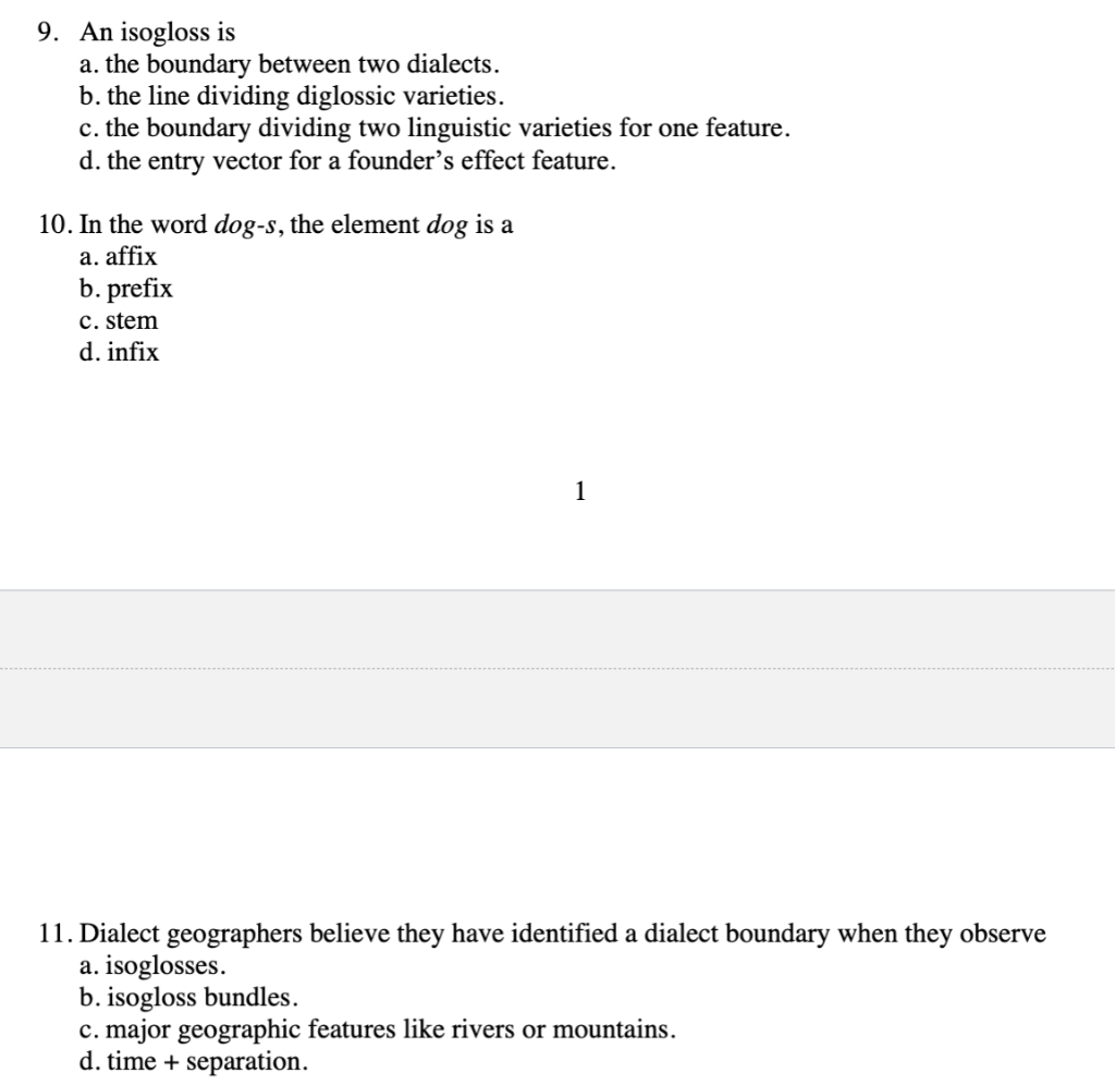 9. An isogloss is a. the boundary between two | Chegg.com