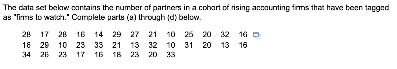 Solved The data set below contains the number of partners in | Chegg.com