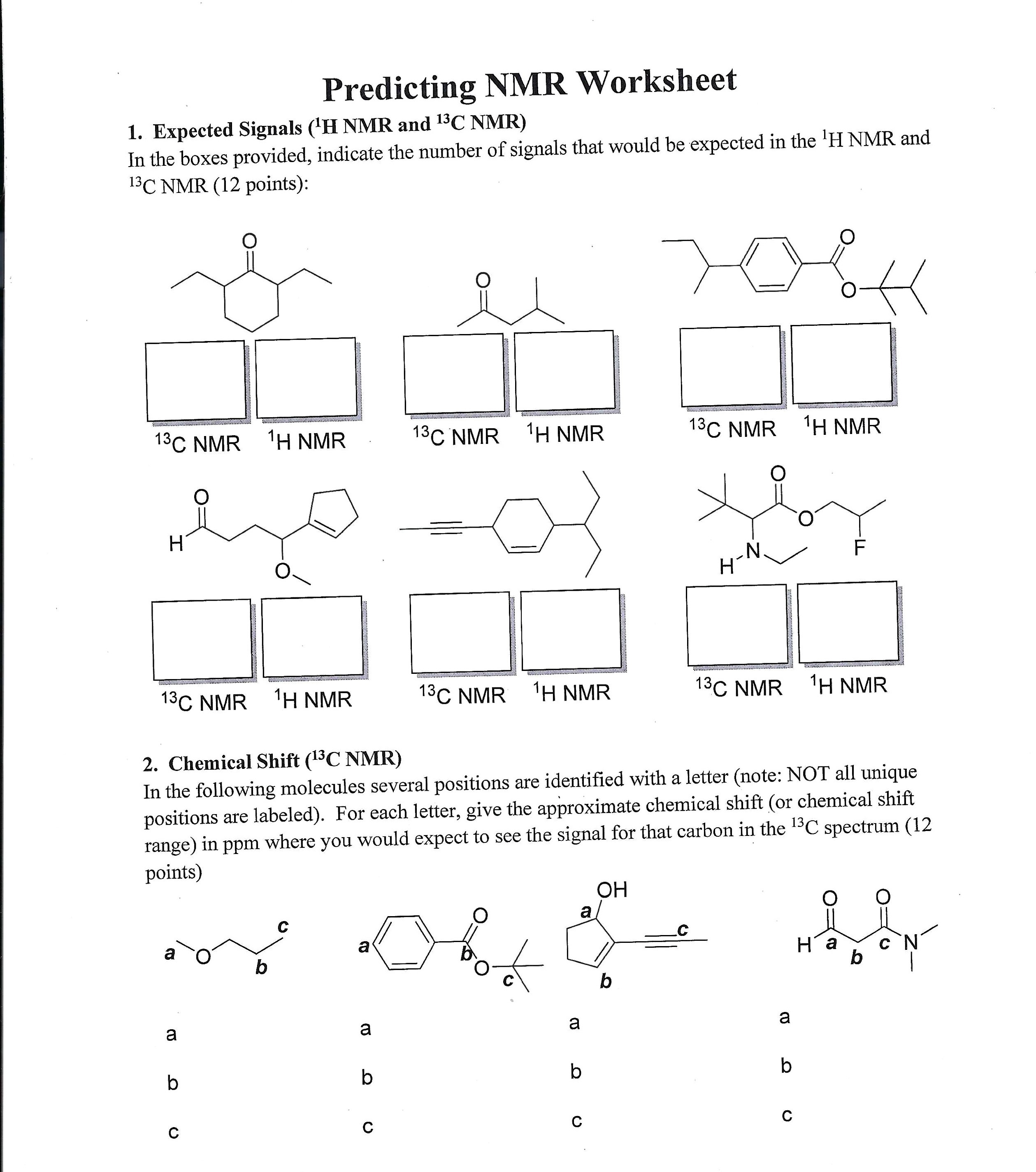 Solved Predicting NMR Worksheet 1. Expected Signals ( 1H NMR | Chegg.com