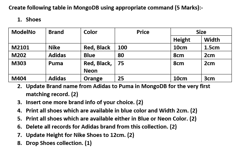 Solved Create following table in MongoDB using appropriate | Chegg.com