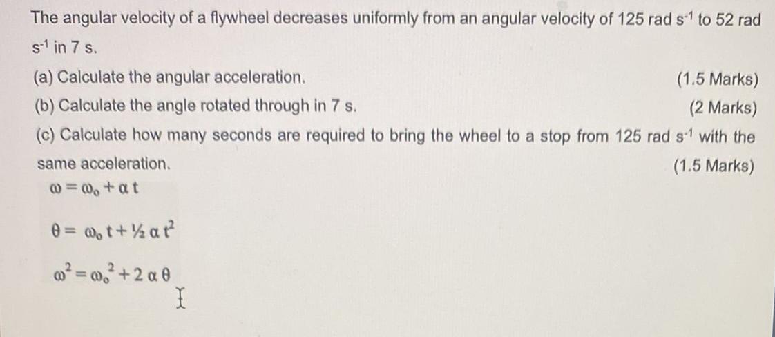 Solved The angular velocity of a flywheel decreases | Chegg.com