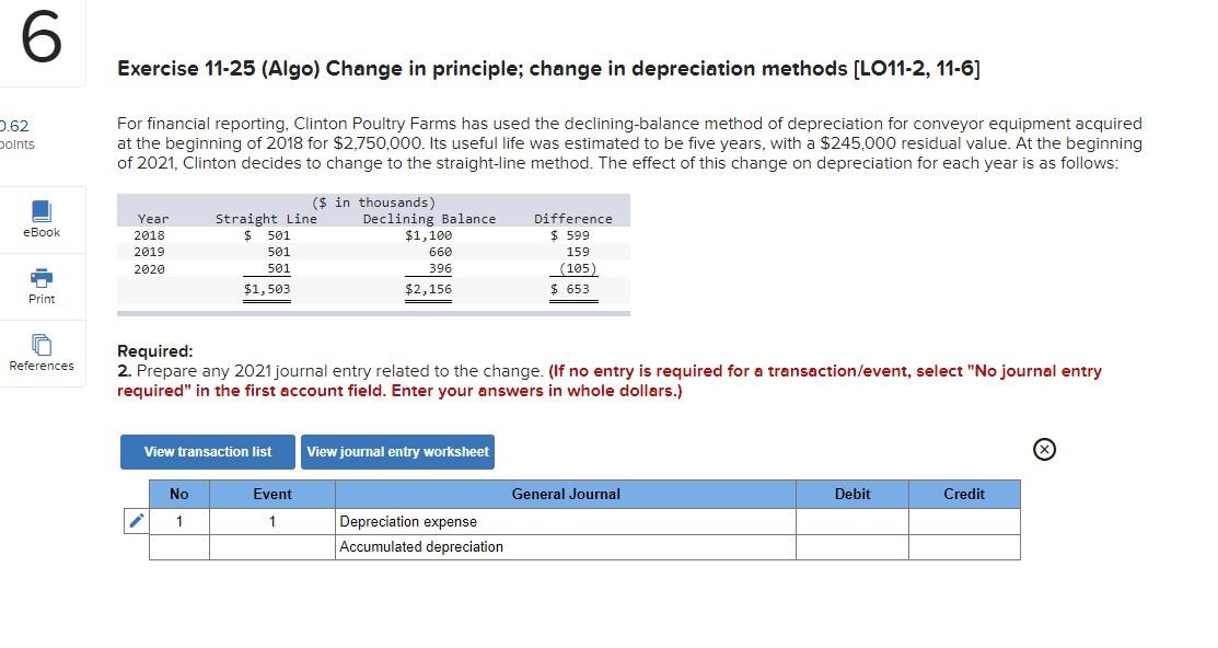 Solved 6 0 Exercise 11-25 (Algo) Change in principle; change | Chegg.com