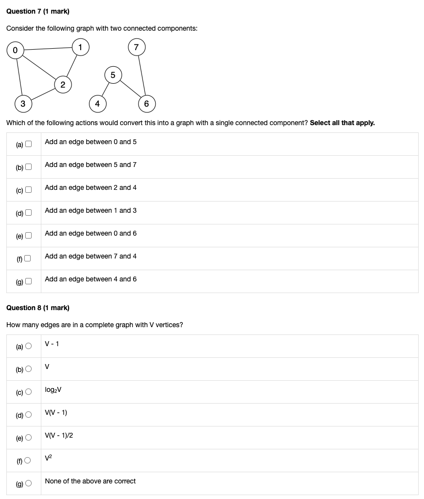 Solved Consider the following graph with two connected | Chegg.com