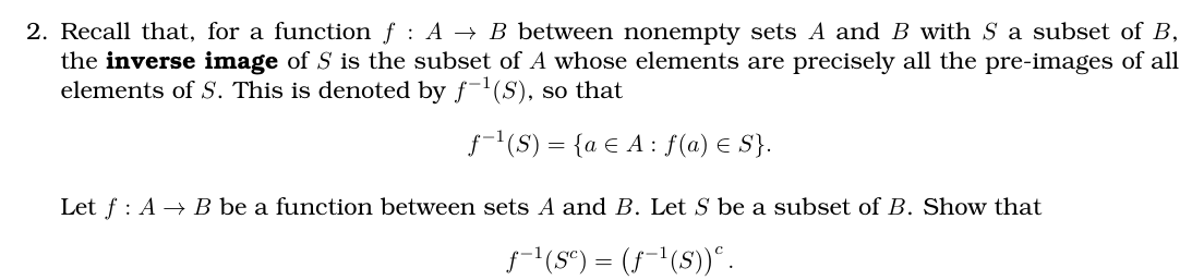 Solved Recall that, for a function f:A→B ﻿between nonempty | Chegg.com