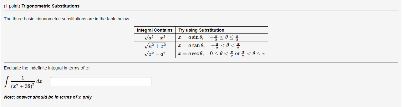 Solved 1 Point Trigonometric Substitutions The Three Basic Chegg