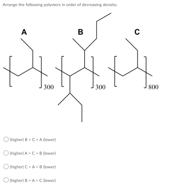 Solved Arrange the following polymers in order of decreasing | Chegg.com