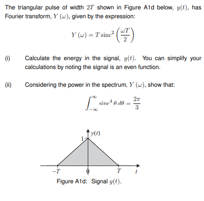 Solved The triangular pulse of width \\( 2 T \\) shown in | Chegg.com