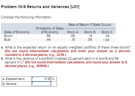 Solved Problem 13-9 ﻿Returns and Varlances [LO1]Consider the | Chegg.com