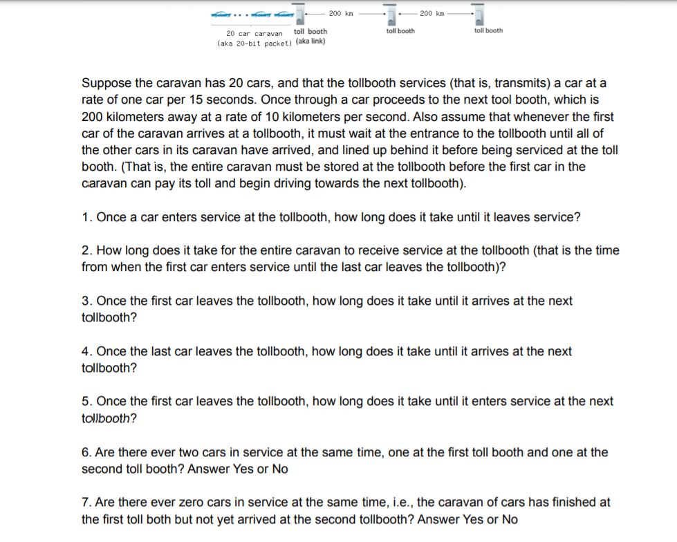 Solved 200 km 200 km toll booth toll booth 20 car caravan | Chegg.com
