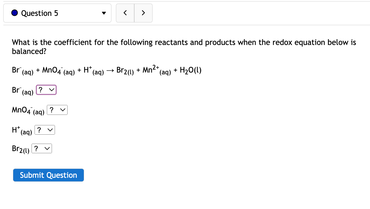 Solved What is the coefficient for the following reactants | Chegg.com