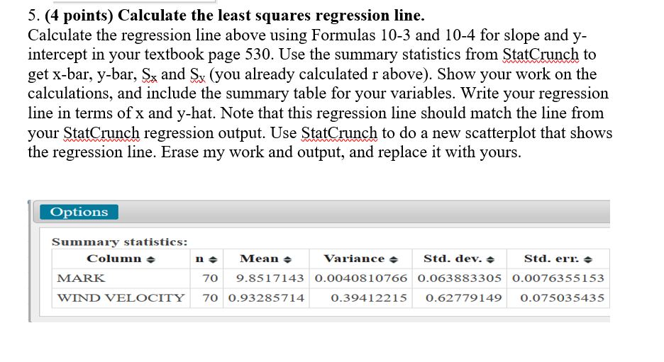 Solved (4 ﻿points) ﻿Calculate the least squares regression | Chegg.com