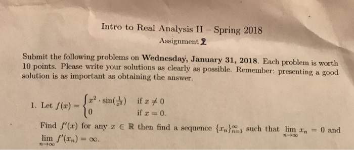 Solved Intro to Real Analysis II -Spring 2018 Assignment 2 | Chegg.com