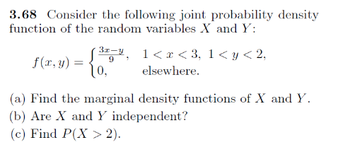 Solved 3.68 Consider the following joint probability density | Chegg.com