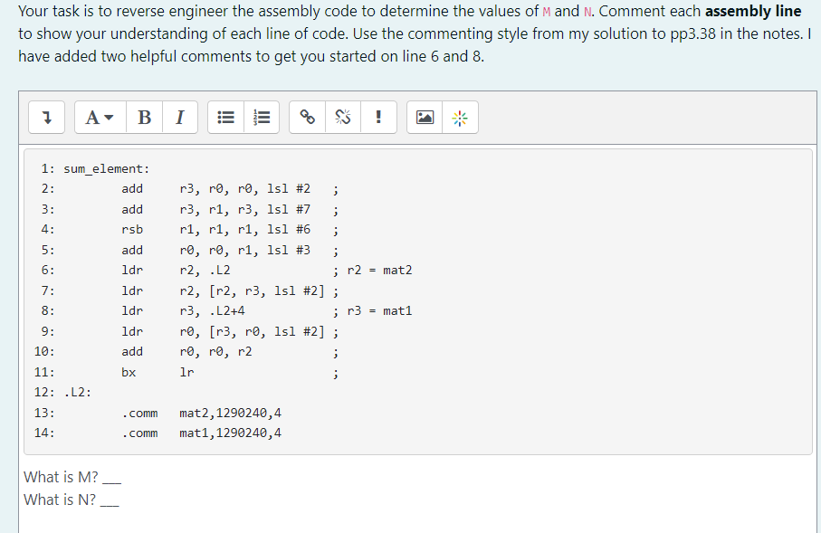 Solved In the following source code, M and N are constants | Chegg.com