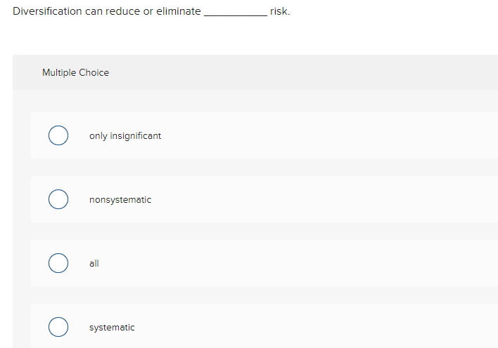 Solved Diversification can reduce or eliminate risk. | Chegg.com