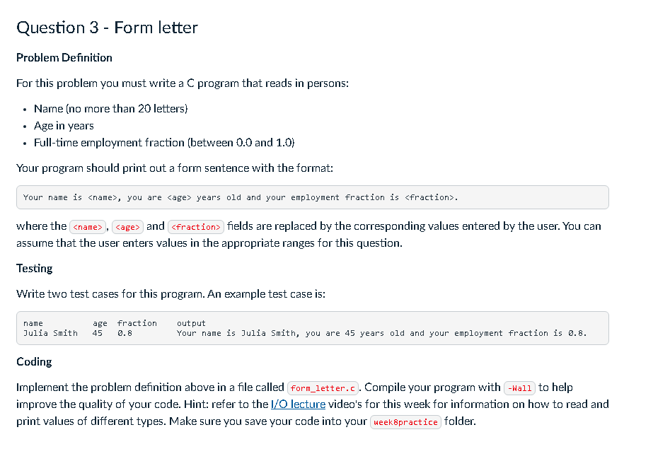Solved Question 3 - Form letter Problem Definition For this | Chegg.com