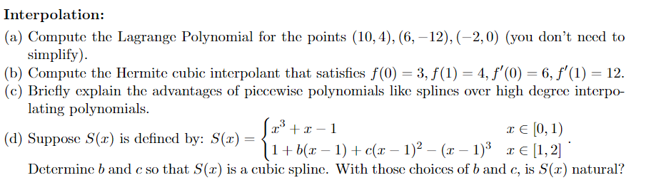 Solved 2 Interpolation: (a) Compute the Lagrange Polynomial | Chegg.com