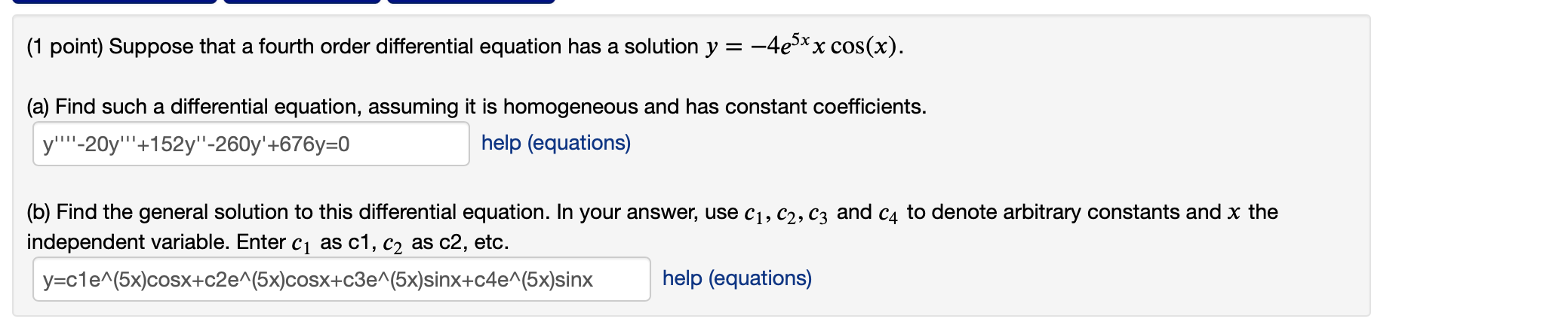Solved (1 point) Suppose that a fourth order differential | Chegg.com