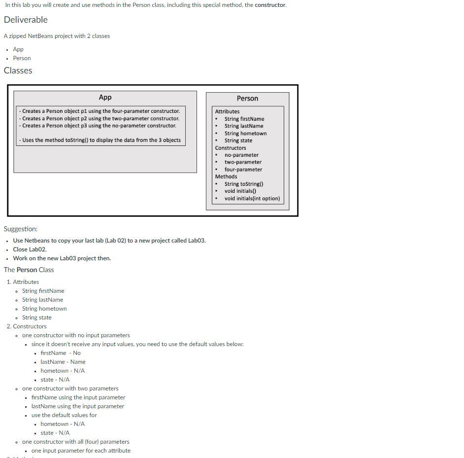 Solved In this lab you will create and use methods in the | Chegg.com