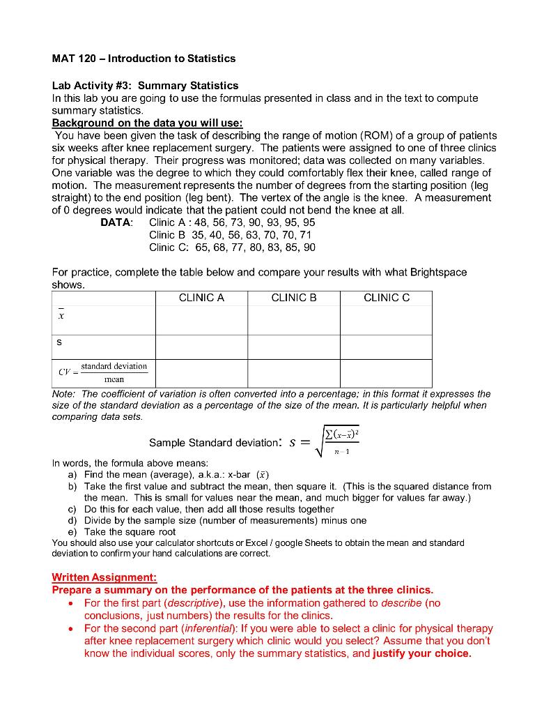 Solved MAT 120 - Introduction to Statistics Lab Activity #3: | Chegg.com
