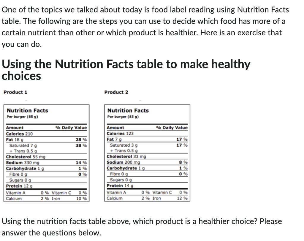 Solved One of the topics we talked about today is food label | Chegg.com