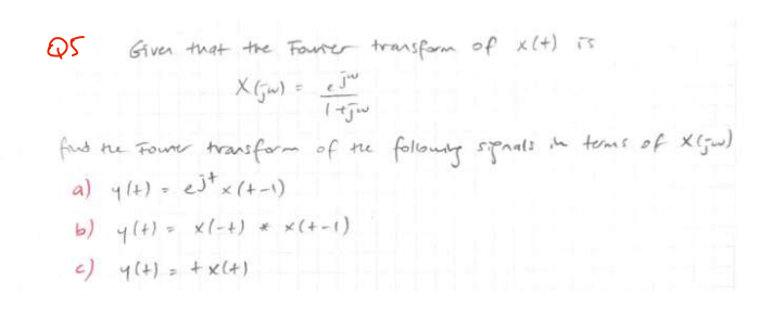 Solved 05 Given that the Fourier transform of x(+) is X (w) | Chegg.com
