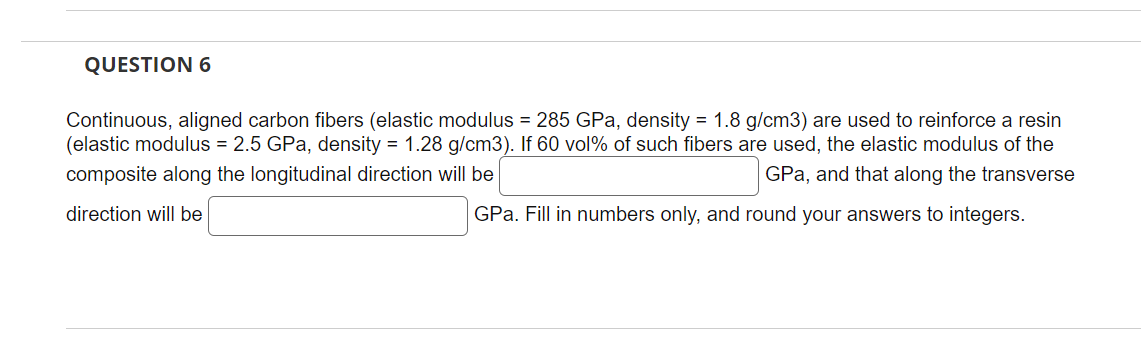 Solved Continuous, aligned carbon fibers (elastic modulus | Chegg.com