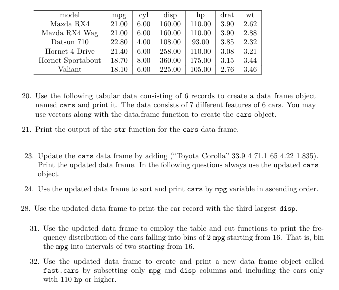 Solved Please RStudio to solve question 20-32 ﻿Use the | Chegg.com