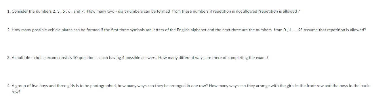 Solved 1. Consider the numbers 2,3,5,6, and 7. How many | Chegg.com