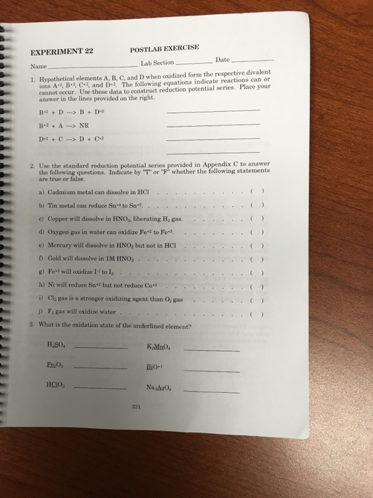 Solved REPORT SHEET EXPERIMENT 22 Date Lab Section Name A. | Chegg.com