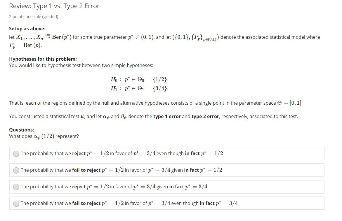 Solved Review Type 1 Vs Type 2 Error 2 Points Possible Chegg