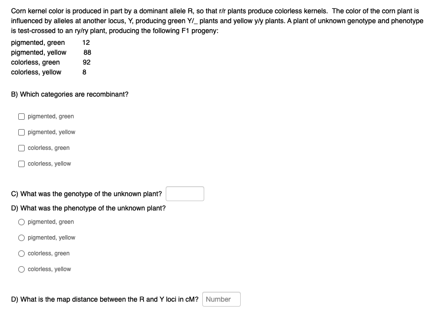 Solved Corn kernel color is produced in part by a dominant | Chegg.com