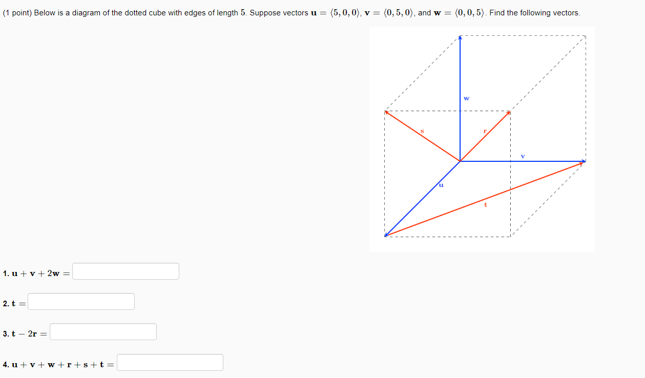 Solved (1 point) Below is a diagram of the dotted cube with | Chegg.com