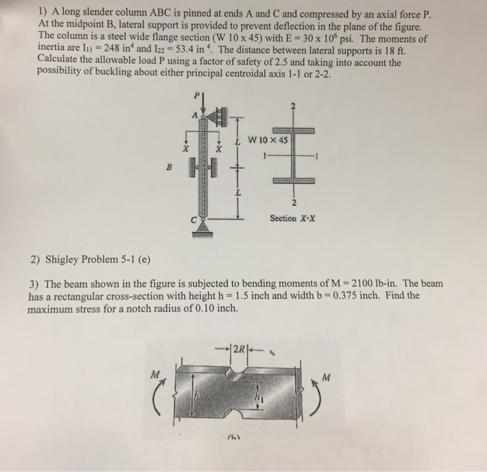Solved A long slender column ABC is pinned at ends A and C | Chegg.com