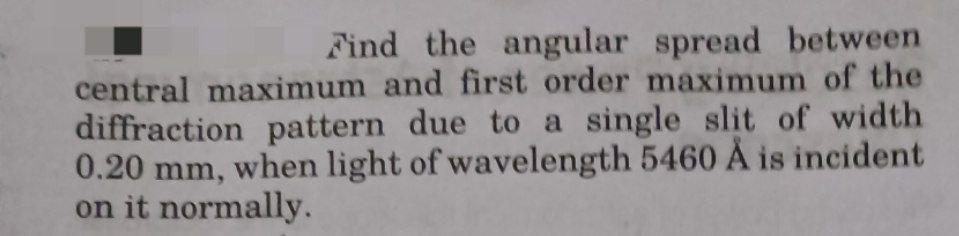 Solved Find the angular spread between central maximum and | Chegg.com