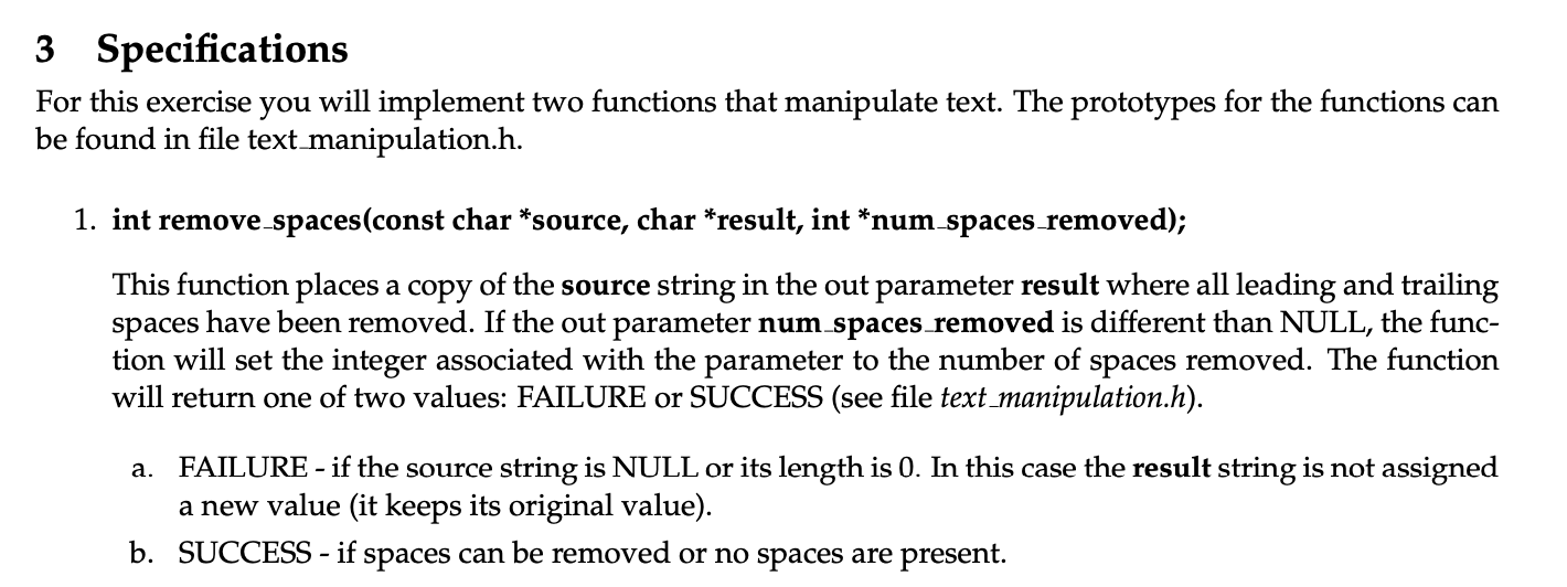 3 Specifications For this exercise you will implement | Chegg.com
