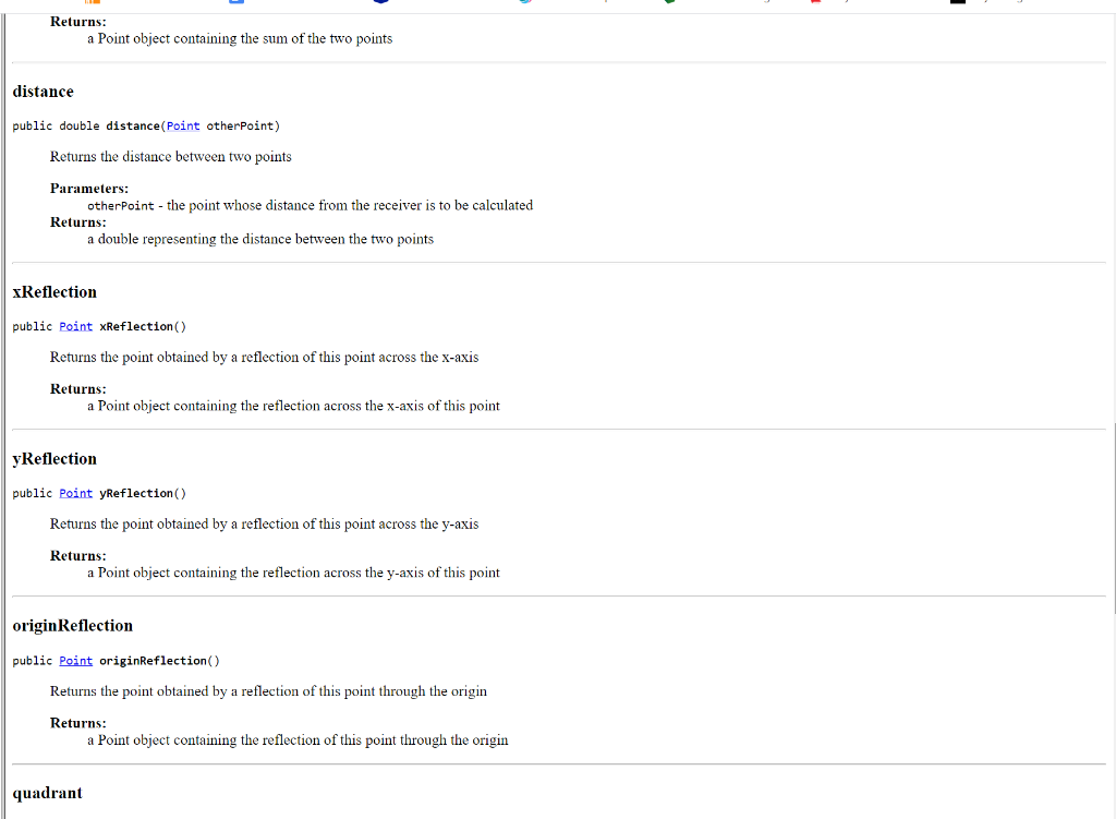 Solved Workbench ? Instructions Here is the API for a Point | Chegg.com
