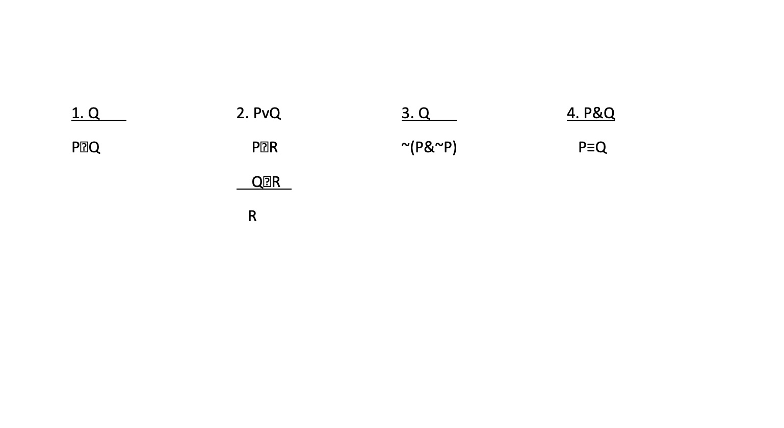 Solved 1. Q 2. PvQ 3. Q 4. P&Q P?Q POR (P&P) P=Q QOR R | Chegg.com