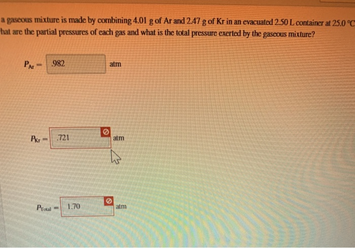 Solved a gaseous mixture is made by combining 4.01 g of Ar | Chegg.com