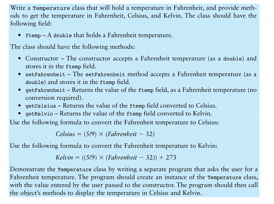 Solved Write a Temperature class that will hold a | Chegg.com