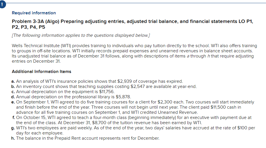 Solved Required information Problem 3-3A (Algo) Preparing | Chegg.com