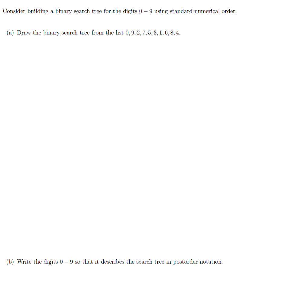 Solved Consider building a binary search tree for the digits | Chegg.com