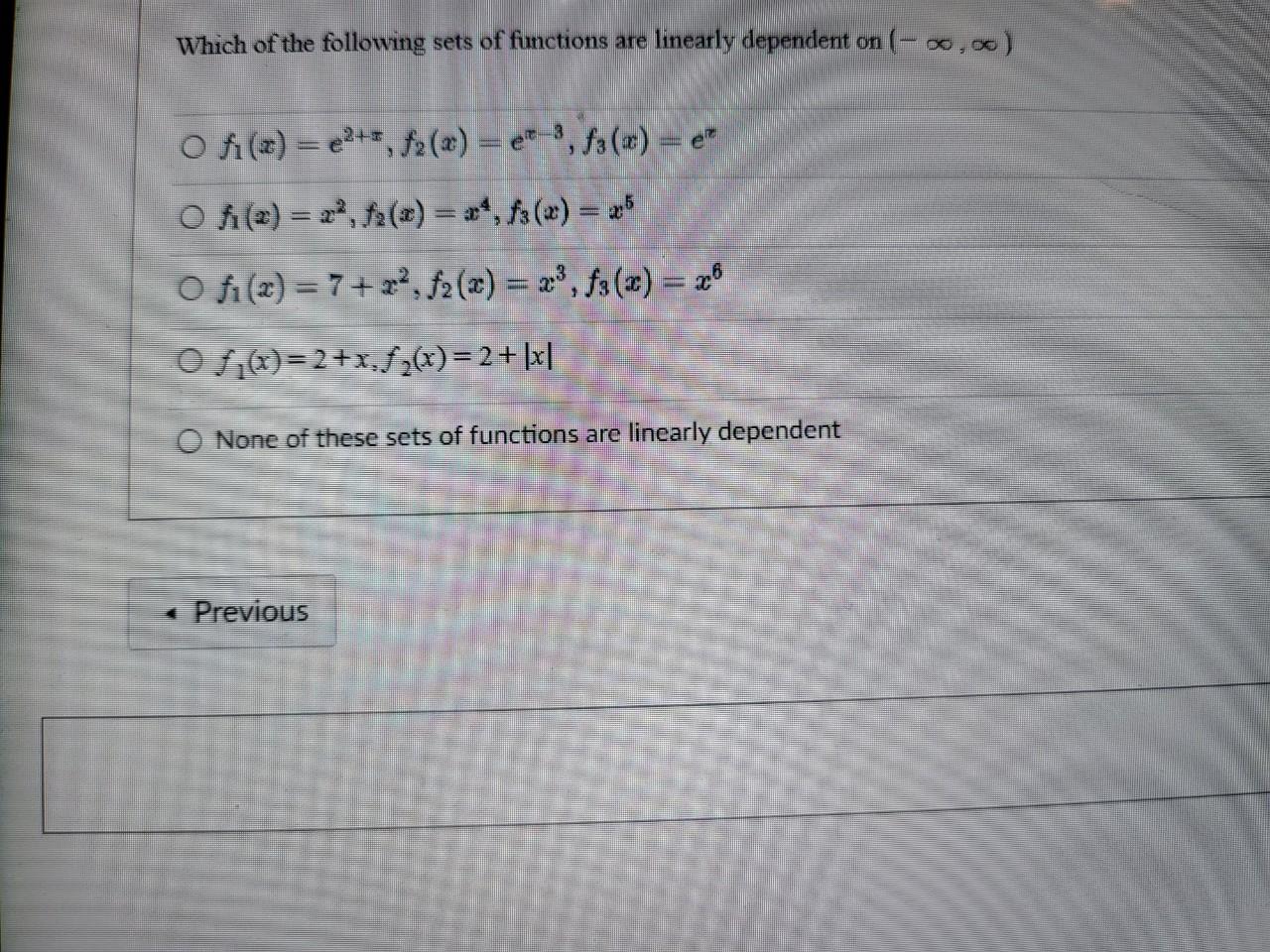 Solved Which of the following sets of functions are linearly | Chegg.com