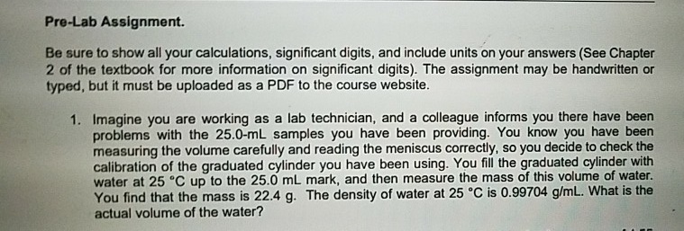 Pre-Lab Assignment. Be sure to show all your | Chegg.com