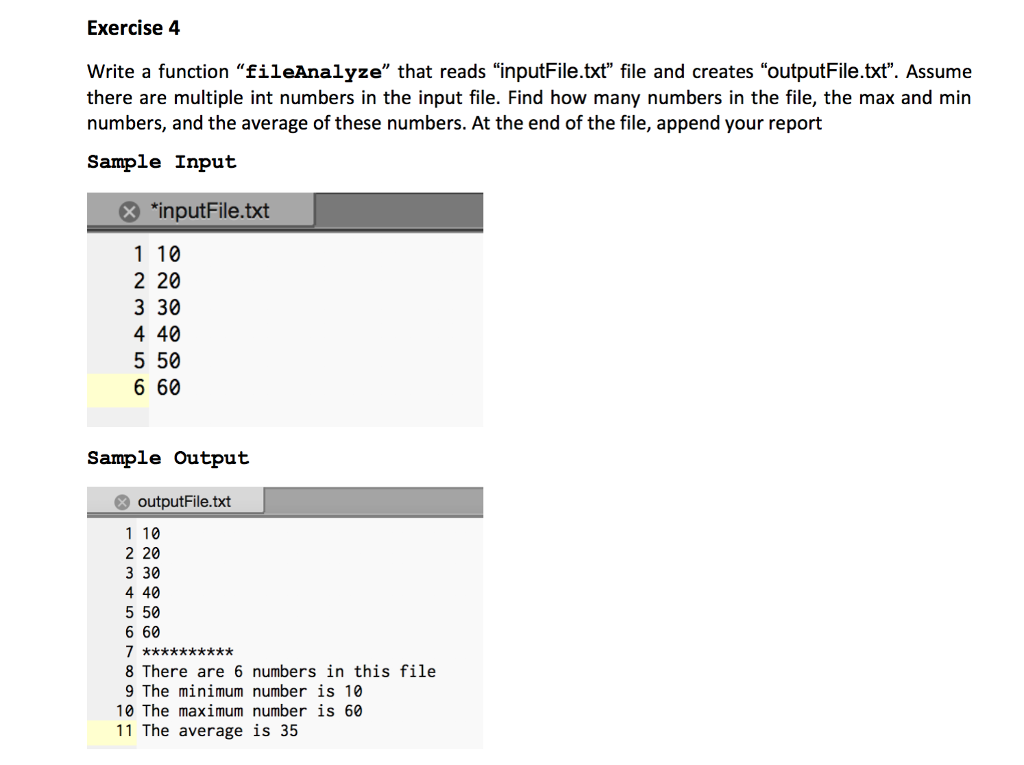 Solved Exercise 4 Write a function “filenalyze" that reads | Chegg.com